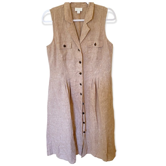 J. Jill | Dresses | Jjill Linen Tan Button Down Dress | Poshmark
